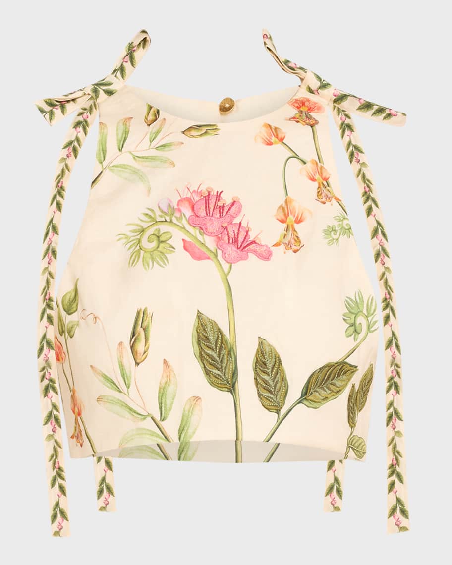 Agua by Agua Bendita Olmeca Cultivo Floral-Print Linen Crop Top ...