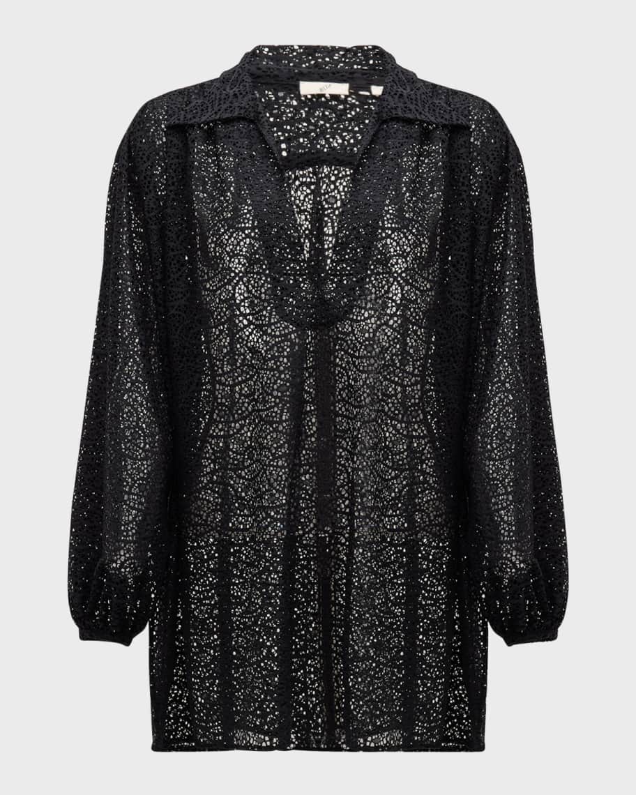 BITE Studios Nuancer Summer Long-Sleeve Collared Lace Blouse | Neiman Marcus