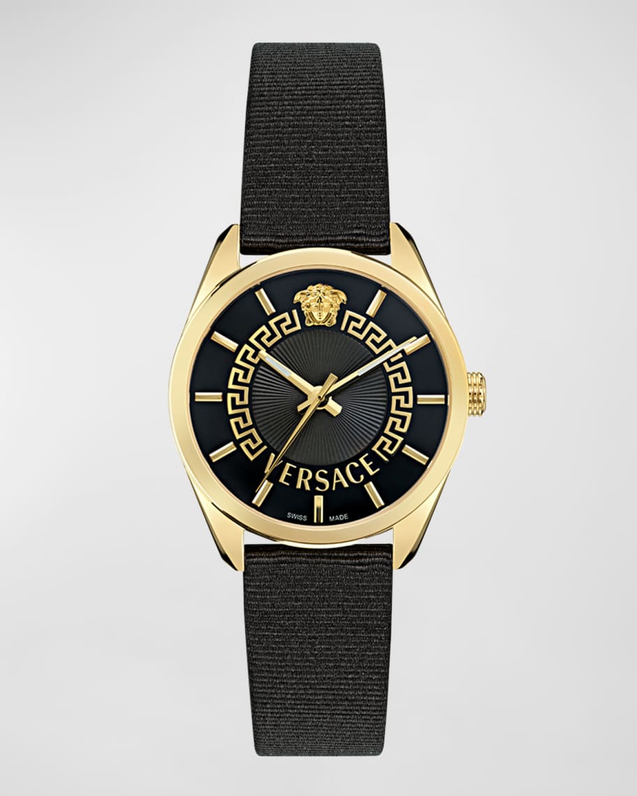 Versace V-Circle 36mm IP Yellow Gold Watch With Grosgrain Strap, Black ...
