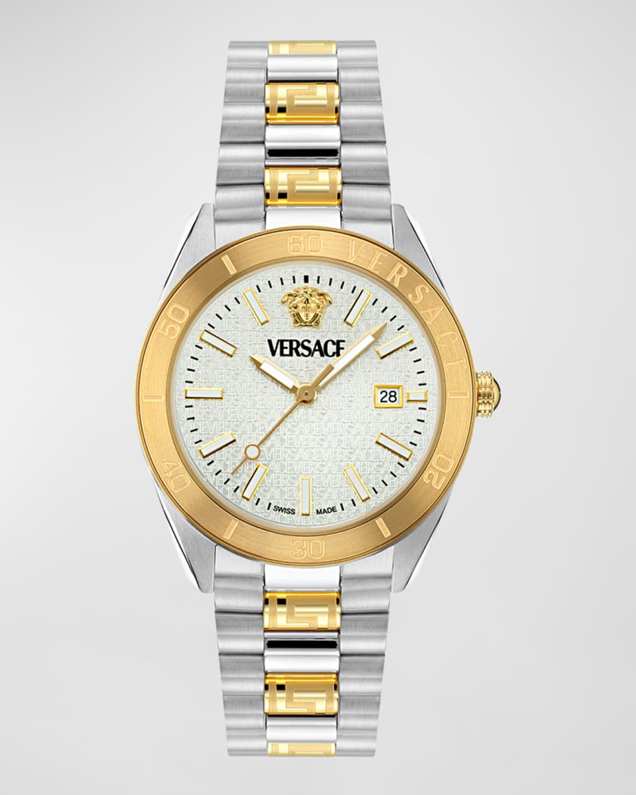 Versace V-Dome Two-Tone Bracelet Watch, 42mm | Neiman Marcus