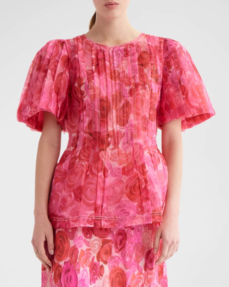 Aje Stella Linear Floral Ruffle Top | Neiman Marcus