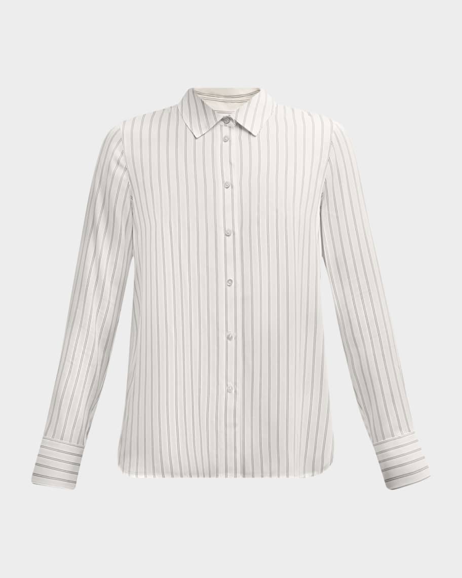 Vince Slim-Fitted Silk Stripe Blouse | Neiman Marcus