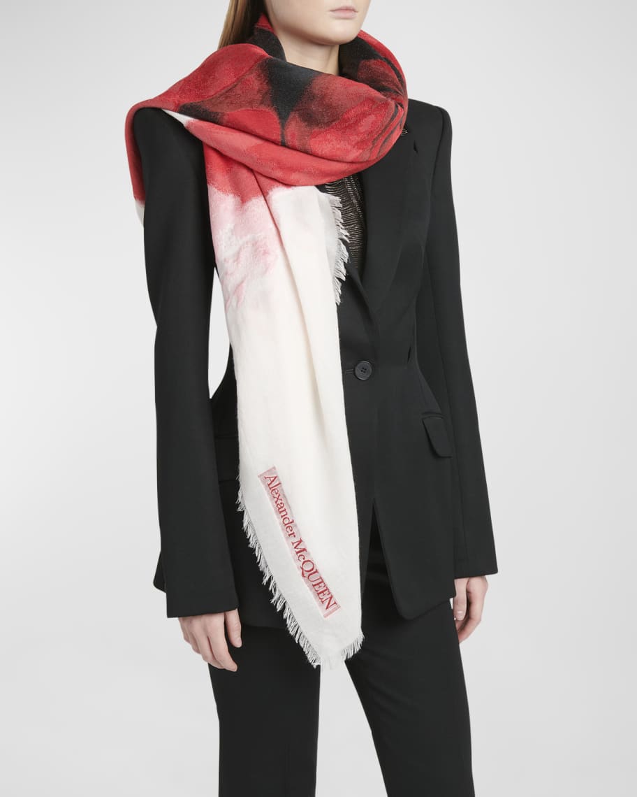 McQueen Bleeding Rose Wool-Blend Shawl | Neiman Marcus