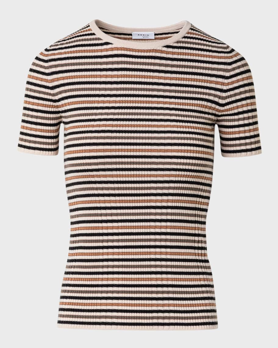 Akris punto Virgin Wool Striped Rib Knit Top | Neiman Marcus