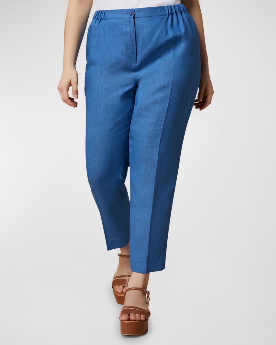Marina Rinaldi Plus Size Respiro Cropped Linen Trousers | Neiman Marcus
