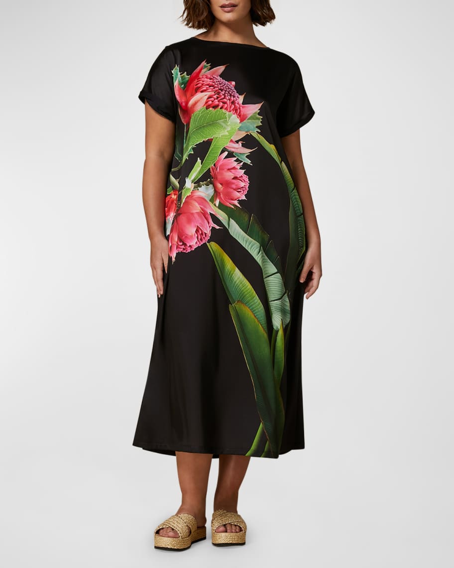 Marina Rinaldi Plus Size Cadine Mixed Media Midi Dress | Neiman Marcus