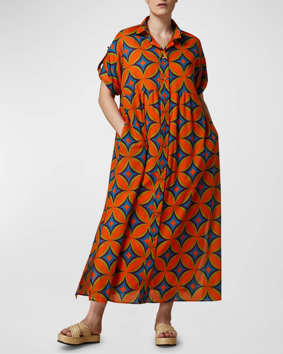 Marina Rinaldi Plus Size Fabian Geometric-Print Midi Dress | Neiman Marcus