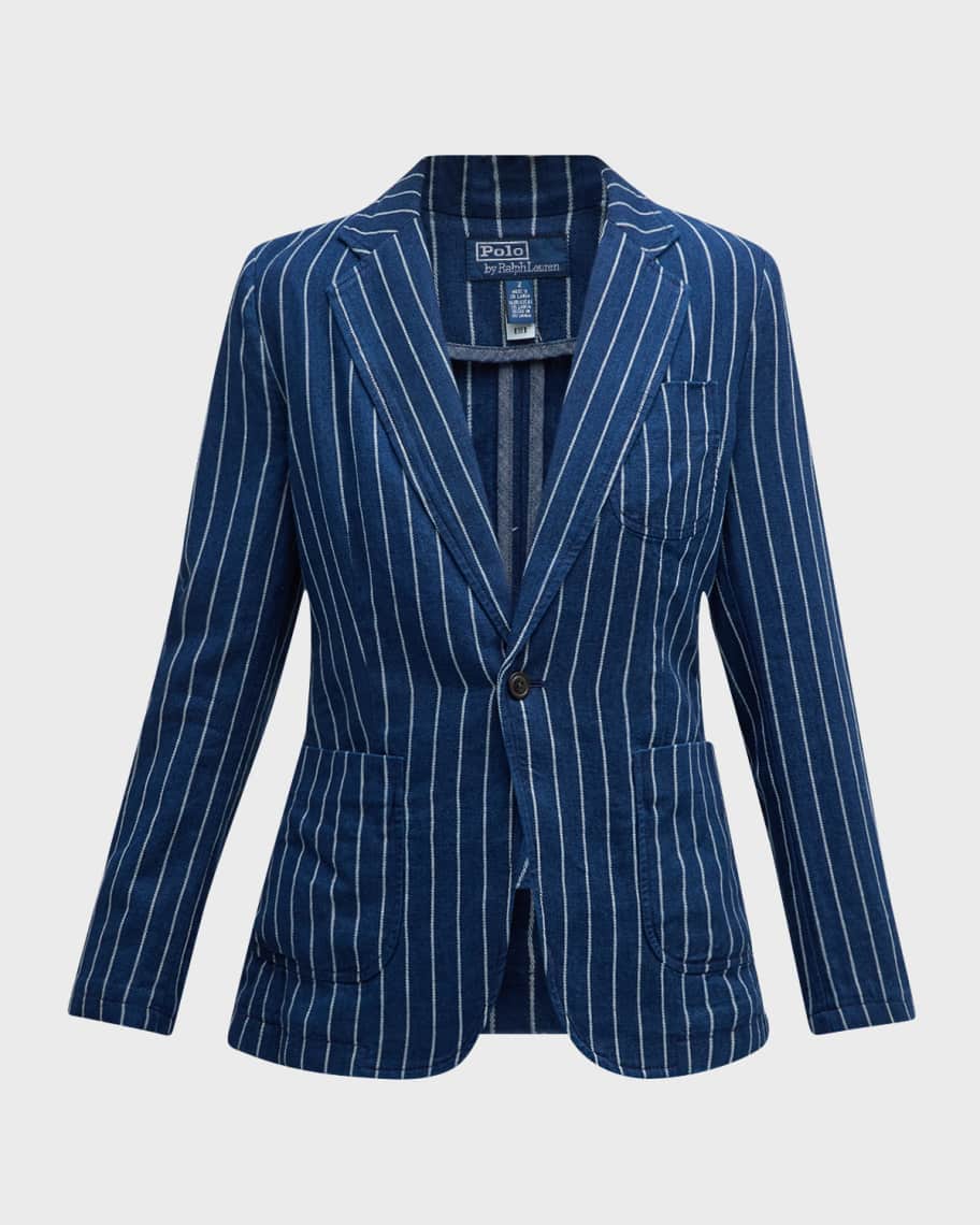 Polo Ralph Lauren Pinstripe Linen-Cotton Blazer | Neiman Marcus