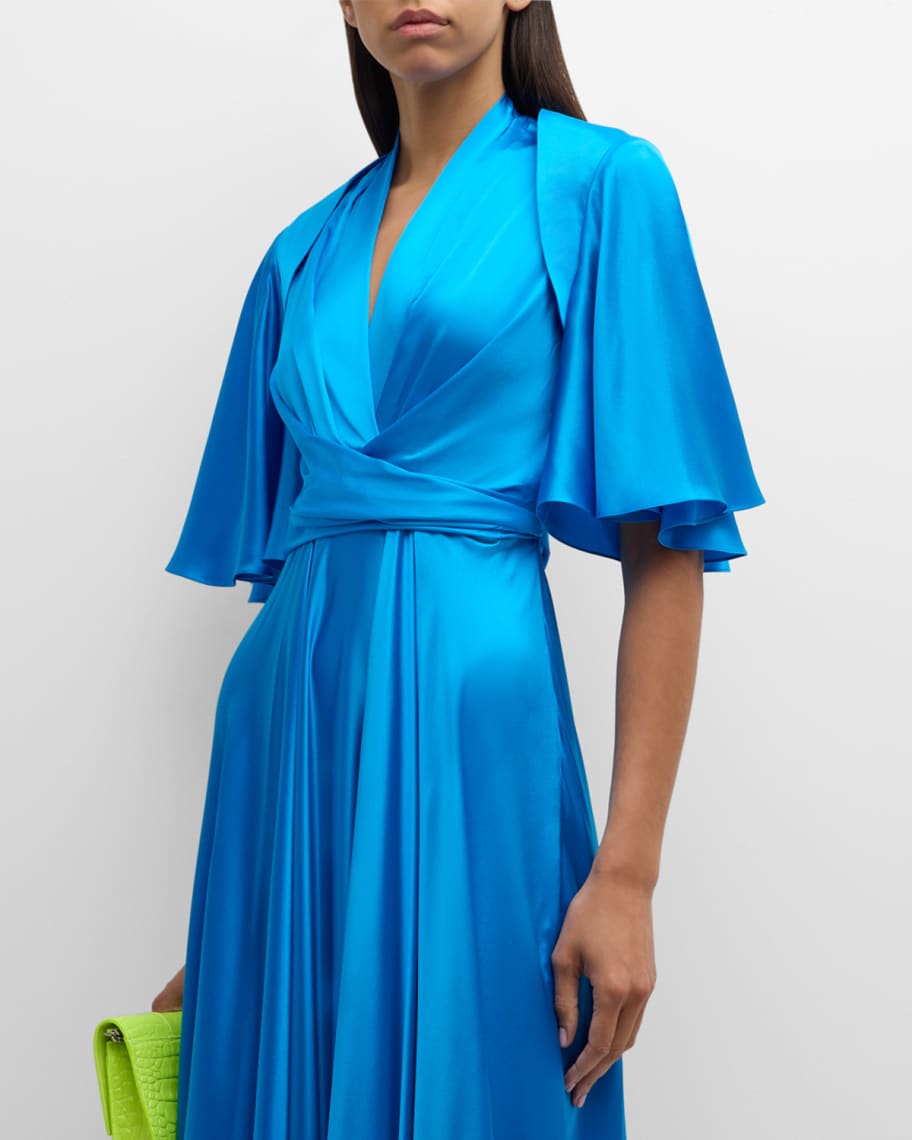 E.Stott Dephina Flutter-Sleeve Silk Satin Cape | Neiman Marcus