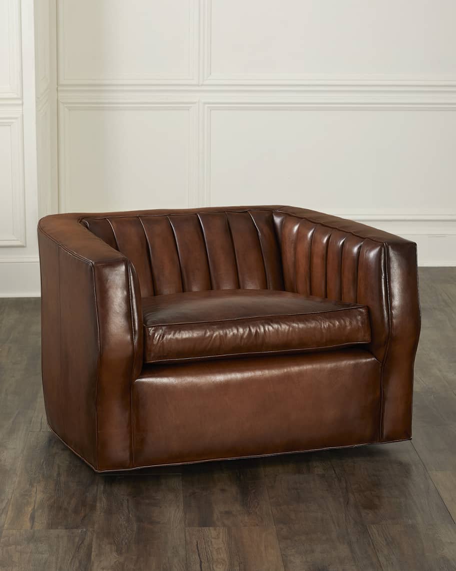 Old Hickory Tannery Bertram Leather Swivel Chair | Neiman Marcus