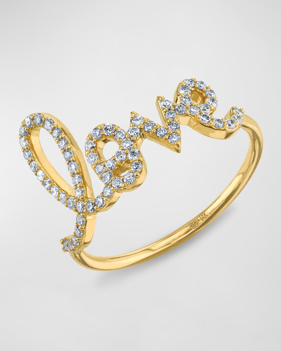 Sydney Evan Large Diamond Love Script Ring | Neiman Marcus