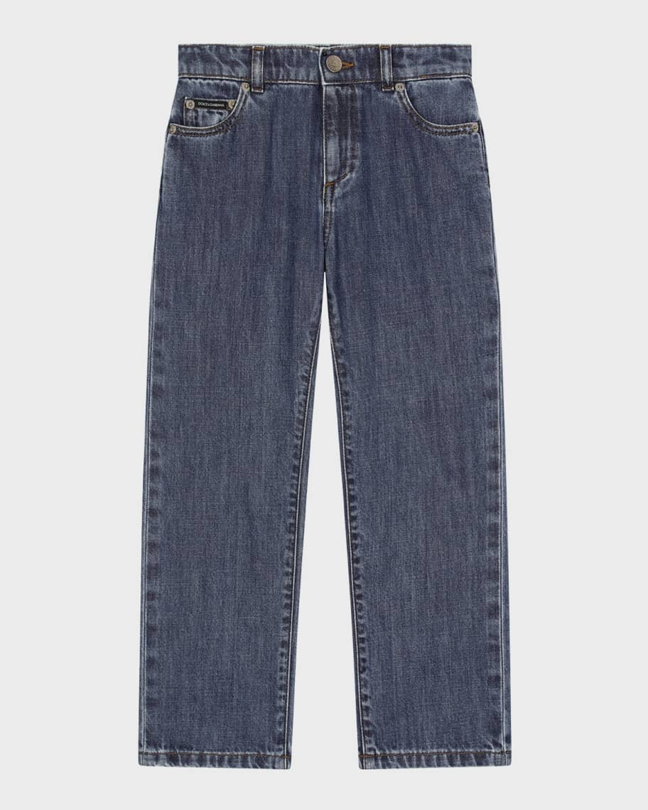 Dolce&Gabbana Boy's Logo-Plaque Jeans, Size 4-6 | Neiman Marcus