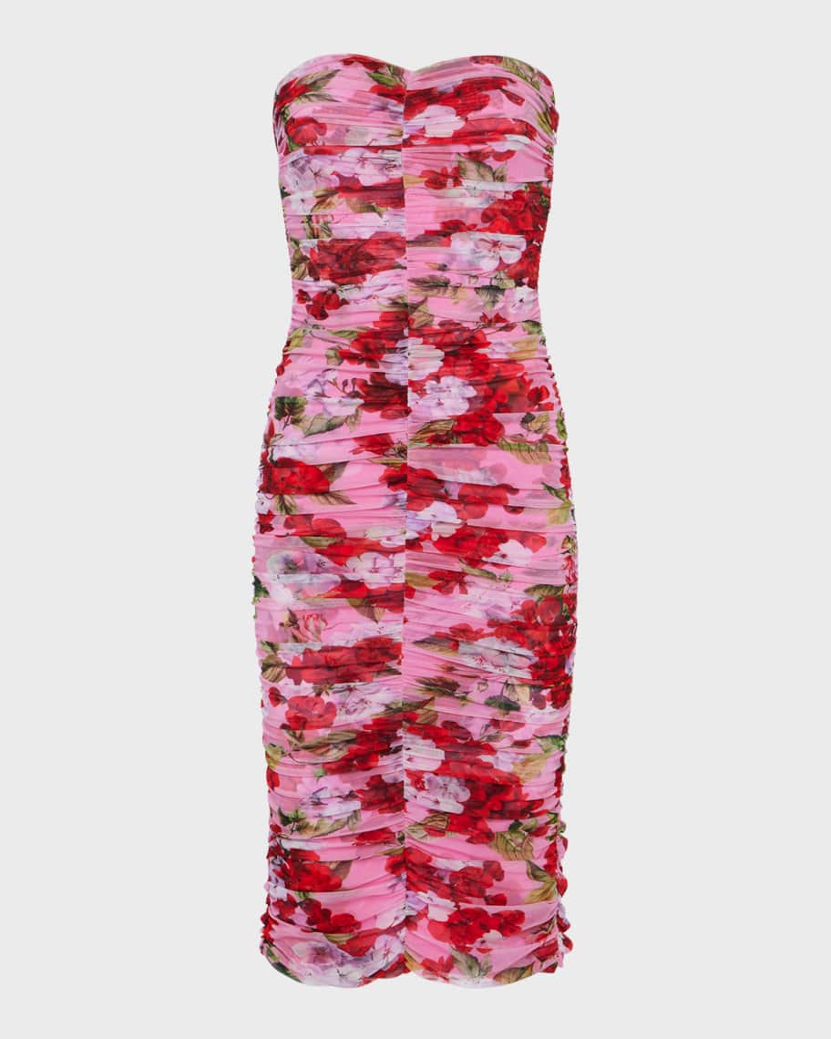 L'Agence Floral Caprice Strapless Midi Dress | Neiman Marcus