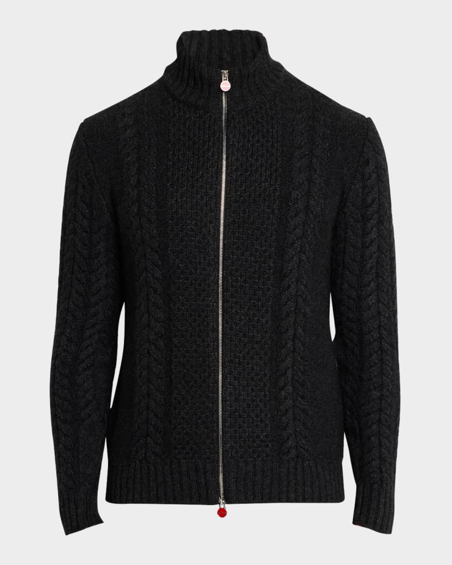 Kiton Men's Cashmere Cable Knit Full-Zip Sweater | Neiman Marcus