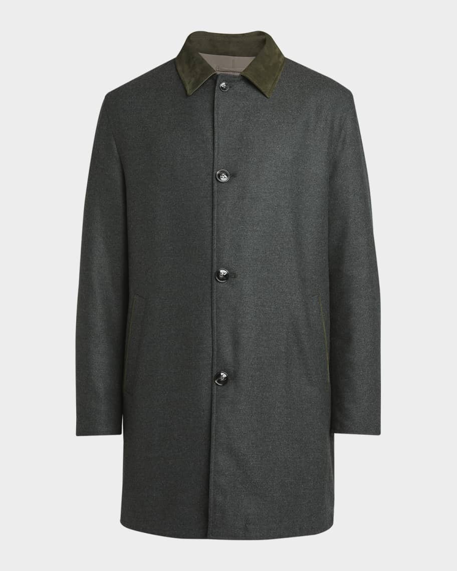 Kiton Suede-Collar Reversible Wool-Cashmere Raincoat | Neiman Marcus