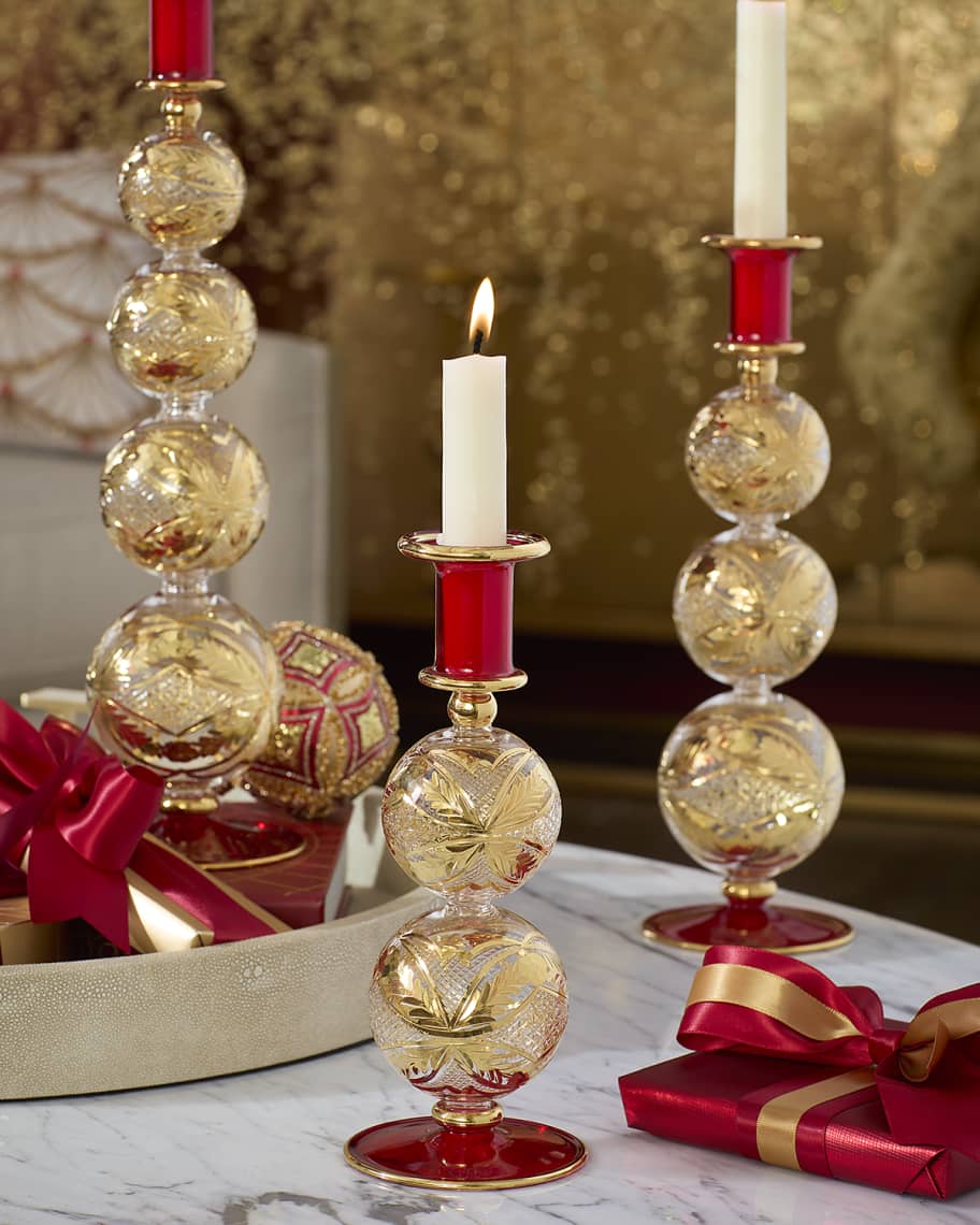 Neiman Marcus 9" Red and Gold-Tone Candle Holder | Neiman Marcus