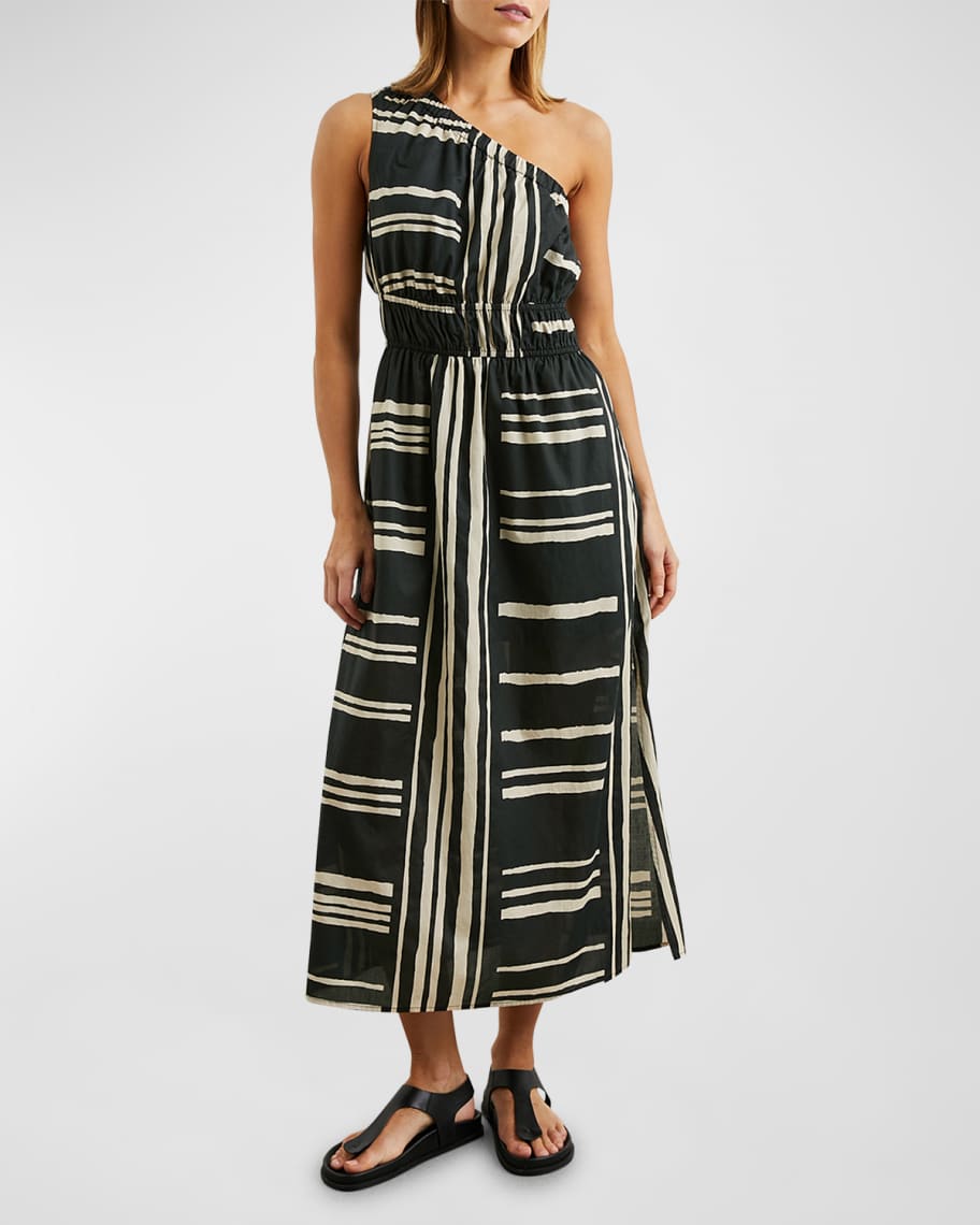 Rails Selani Island Stripe One-Shoulder Midi Dress | Neiman Marcus