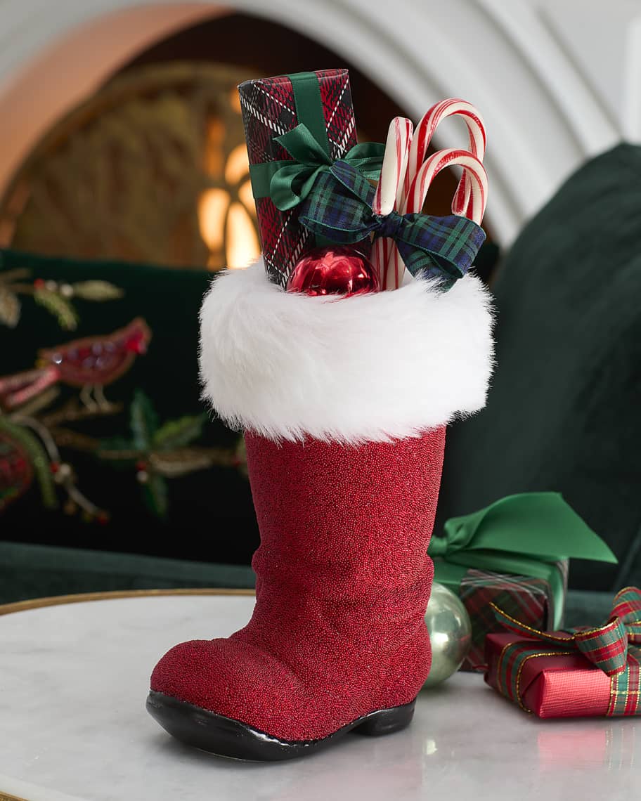 Neiman Marcus Faux Fur Christmas Boot Christmas Decoration | Neiman Marcus