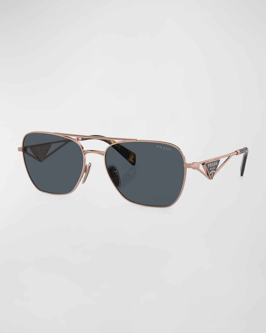 Prada Men's Triangle Logo Metal Square Sunglasses | Neiman Marcus
