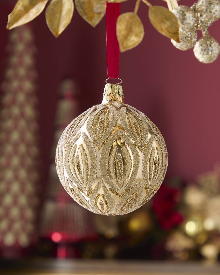 Neiman Marcus Christmas Shiny Glitter Feather Ball Ornament | Neiman Marcus