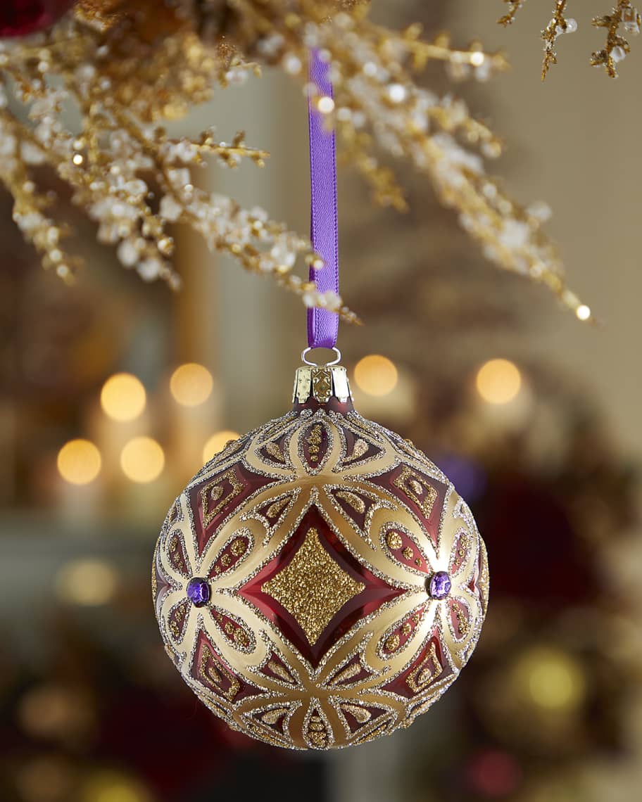 Neiman Marcus Matte Red & Golden Christmas Ball Ornament | Neiman Marcus