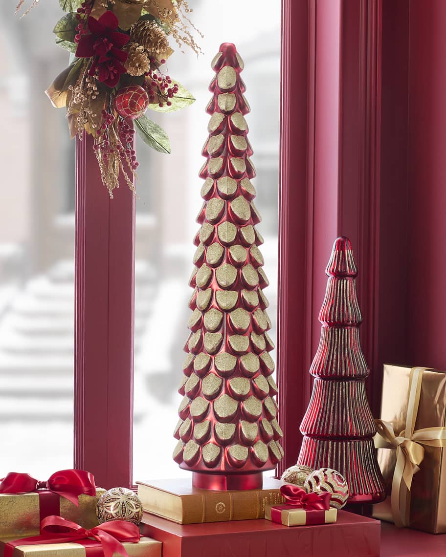 Neiman Marcus Matte Red Glass Tree with Golden Glitter | Neiman Marcus