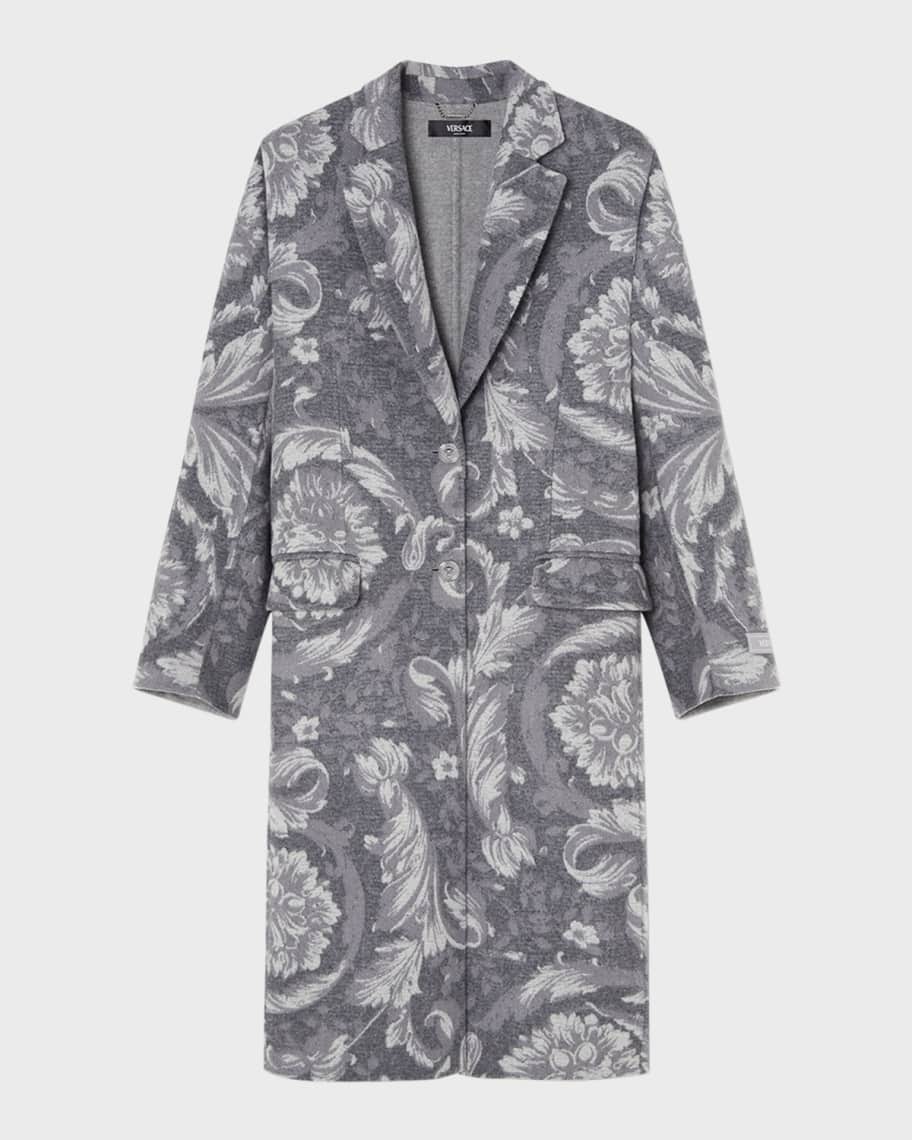 Versace Mix Macro Baroque Cashmere SIngle-Breasted Coat | Neiman Marcus