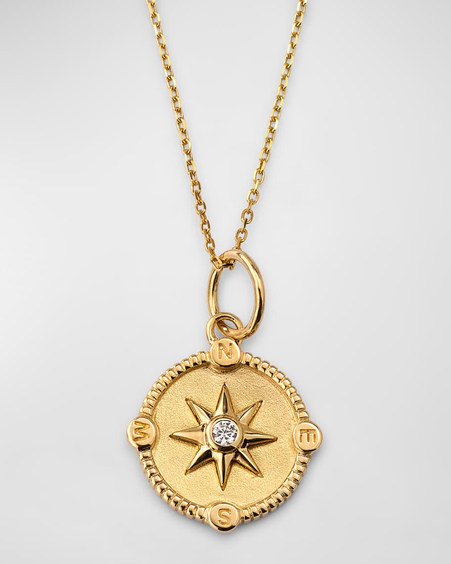 Monica Rich Kosann 18K Yellow Gold Mini Travel Compass Diamond Necklace ...