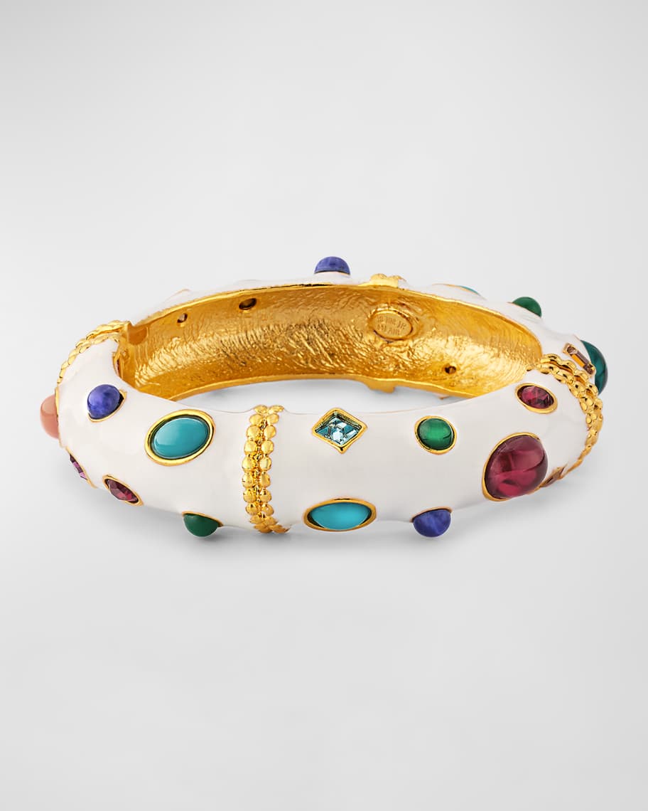 Kenneth Jay Lane White Enamel and Multi Gem Bangle Bracelet | Neiman Marcus