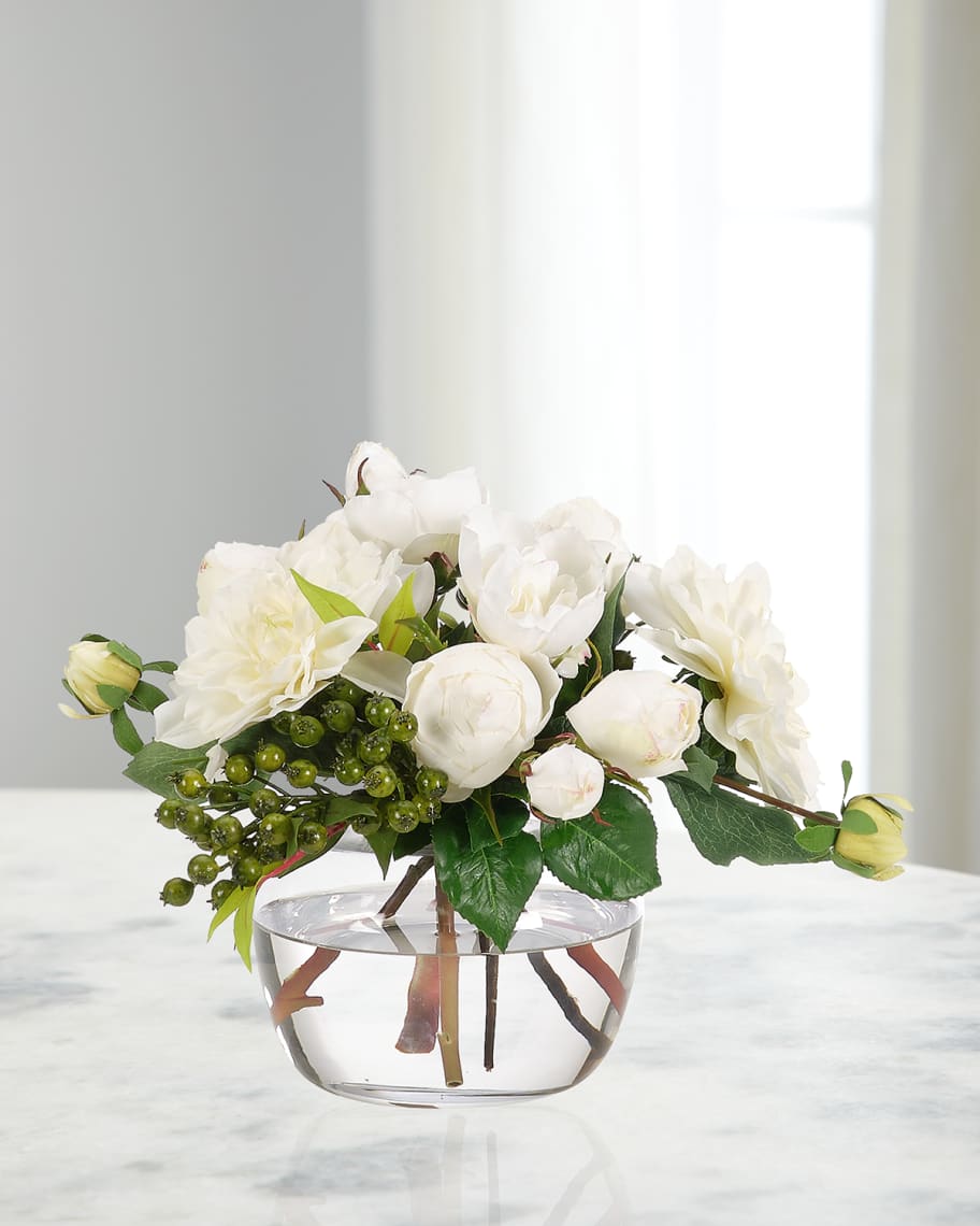 NDI Dahlias & Roses 13" Faux Floral Arrangement in Glass Vase | Neiman ...