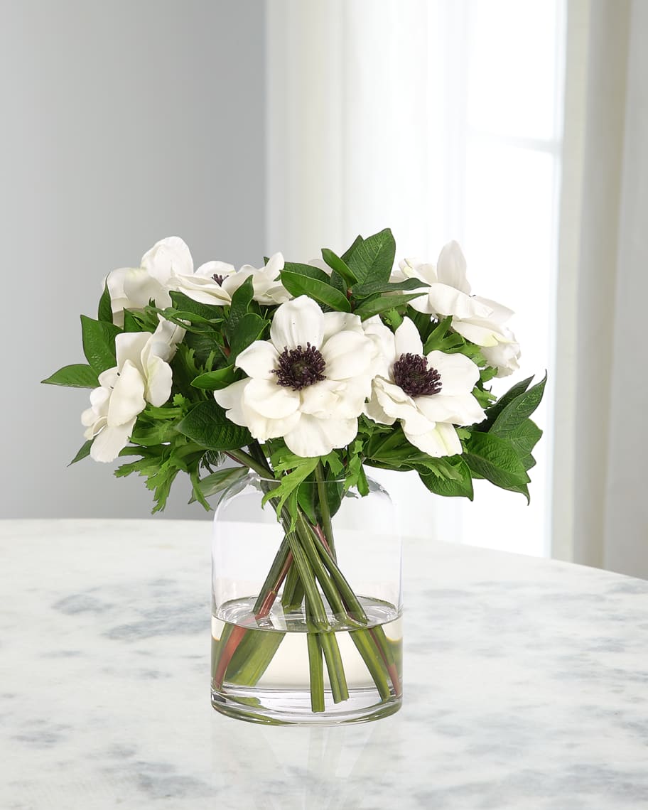 NDI White Anemones 12" Faux Floral Arrangement in Glass Cylinder ...