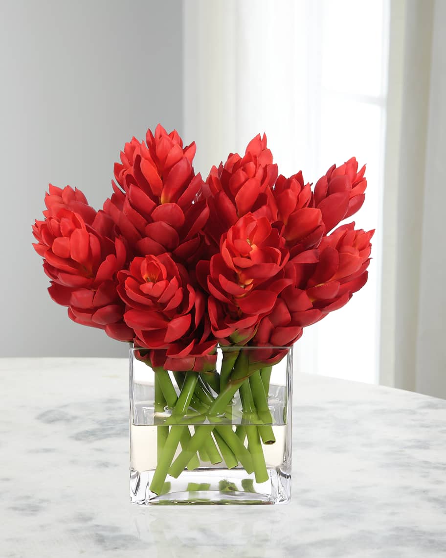 NDI Red Ginger 14" Faux Floral Arrangement in Glass Cube | Neiman Marcus
