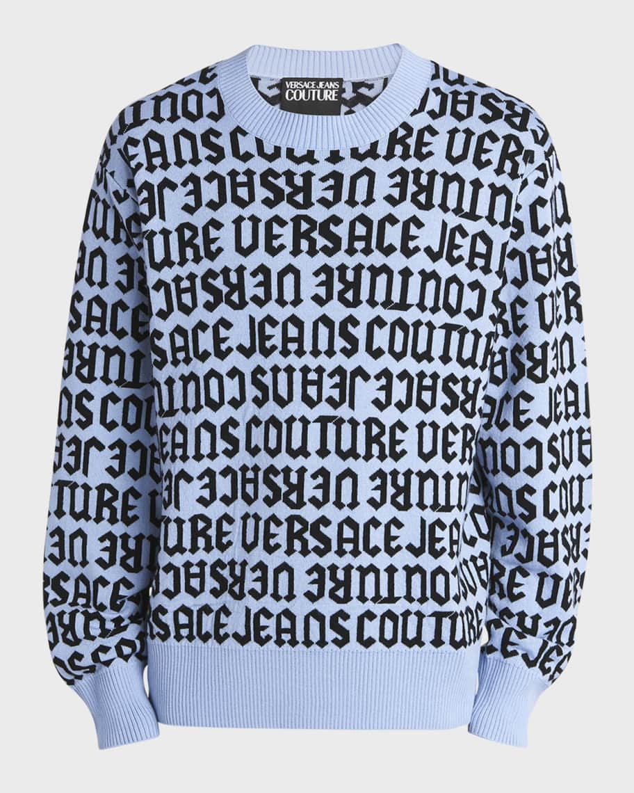 Versace Jeans Couture Men's Repeat-Logo Wool Sweater | Neiman Marcus