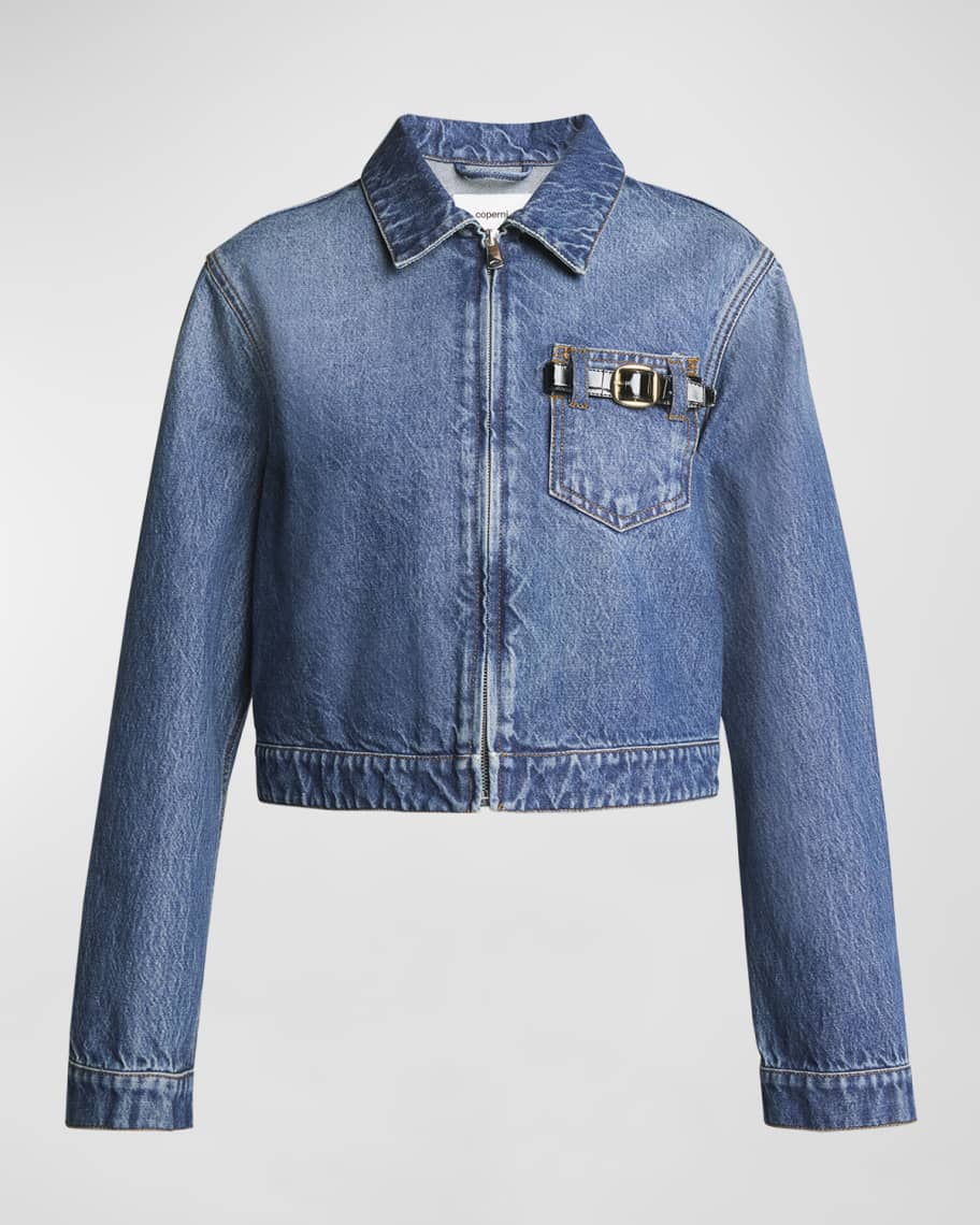 Coperni Denim Crop Workwear Jacket | Neiman Marcus