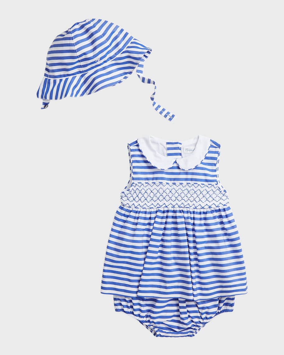 Polo Ralph Lauren Girl's Smocked Poplin Top, Hat and Bloomers Set, Size ...