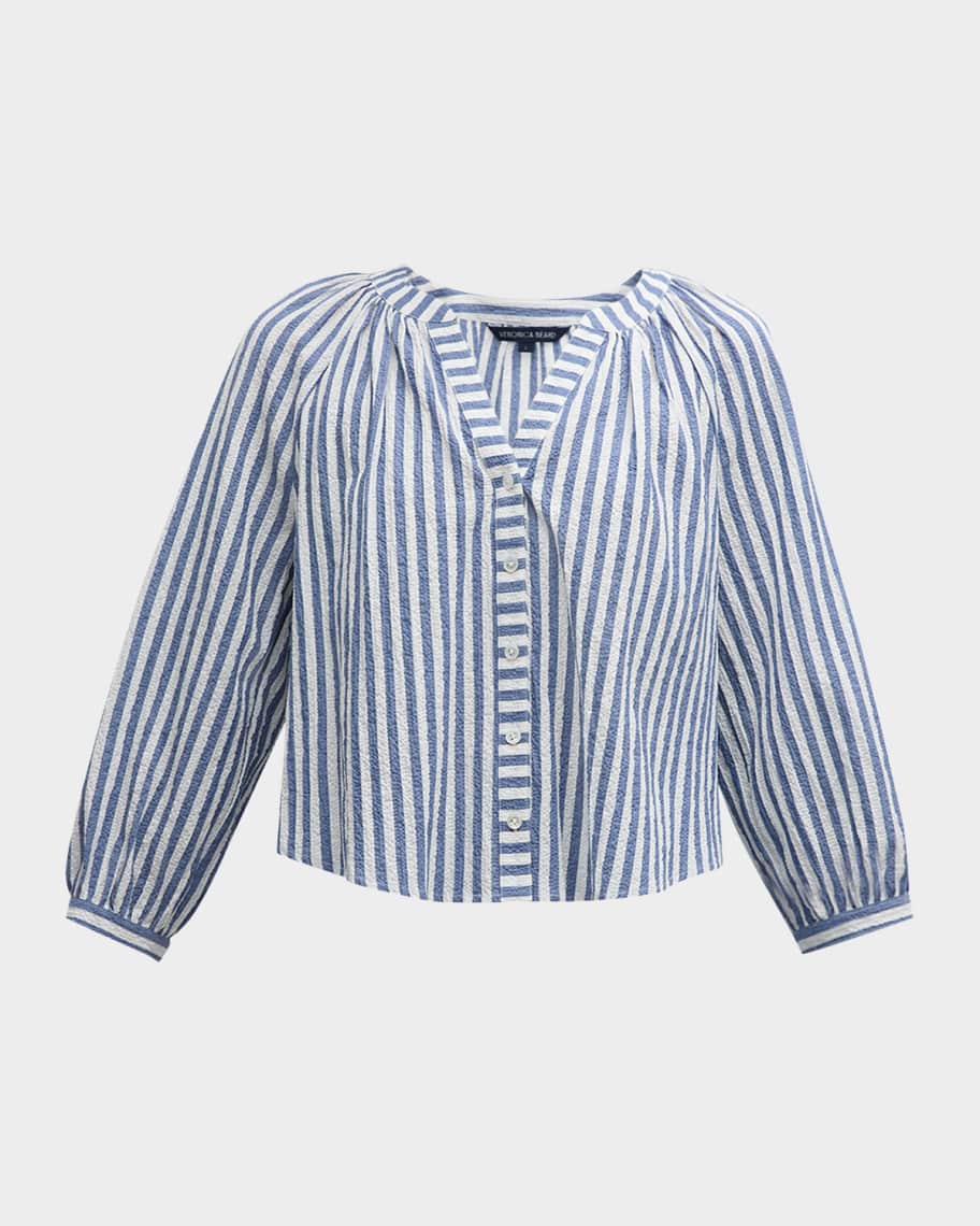 Veronica Beard Judith Striped Button-Front Top | Neiman Marcus
