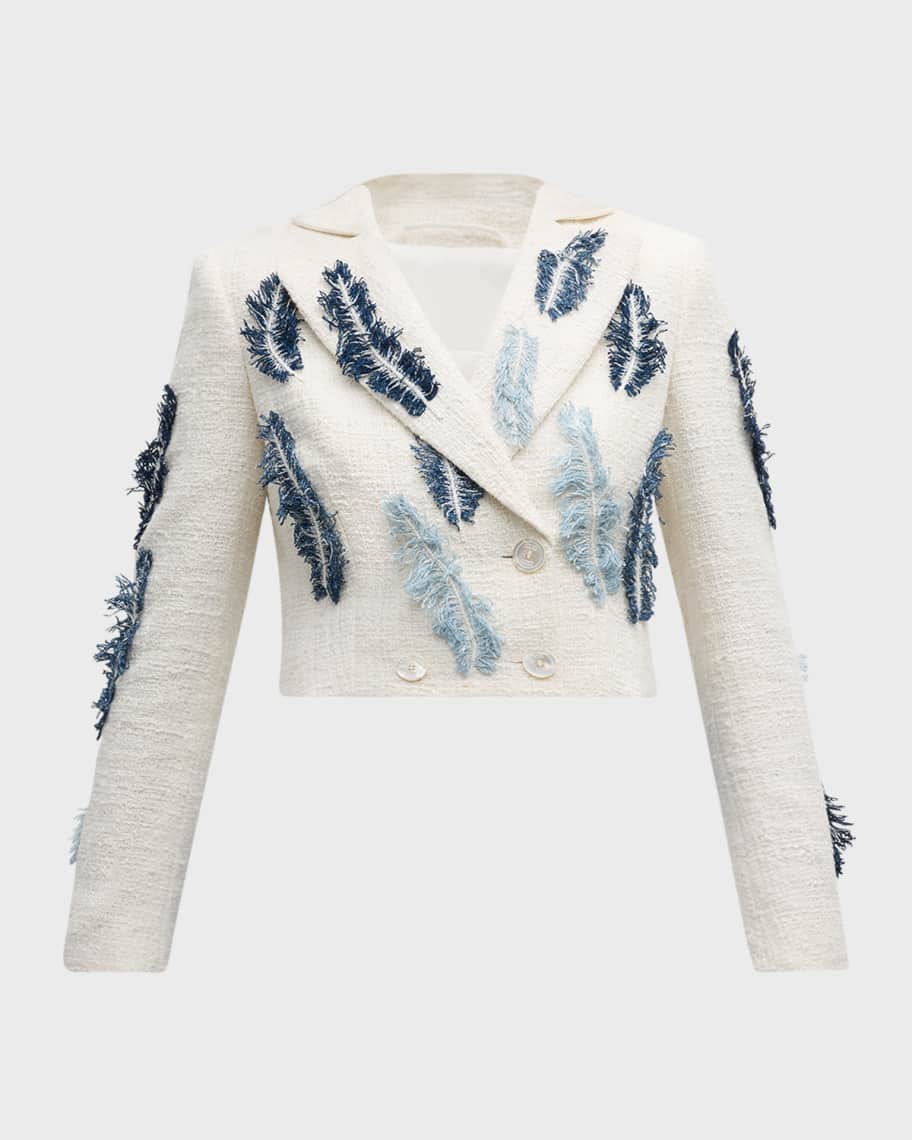 Maison Common Feather Embroidered Cropped Blazer Jacket | Neiman Marcus