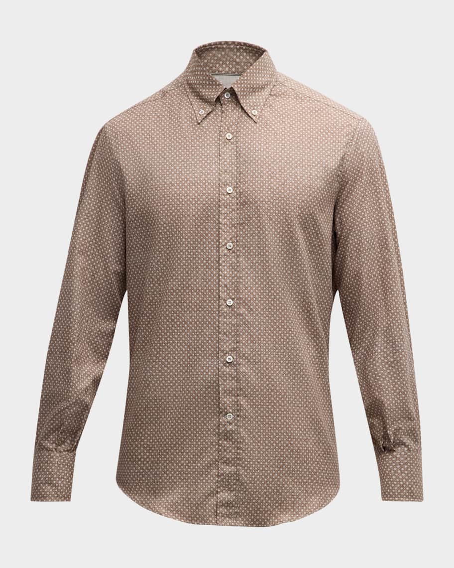 Brunello Cucinelli Men's Micro Diamond Basic Button Down Shirt | Neiman Marcus