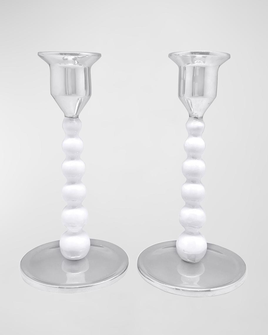 Mariposa Pearled Enameled Small Candlesticks, Set of 2 | Neiman Marcus