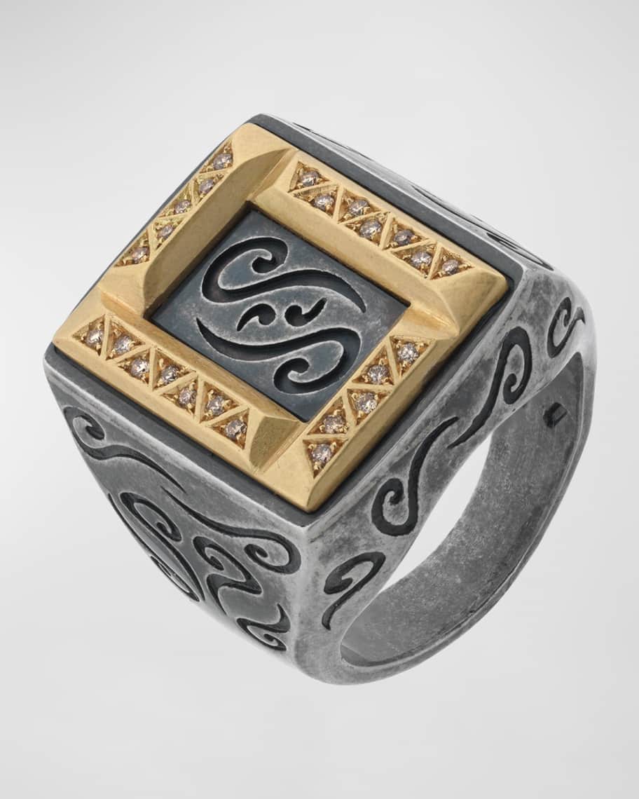 Marco Dal Maso Men's Oxidized Silver and 18K Yellow Gold Ring with ...