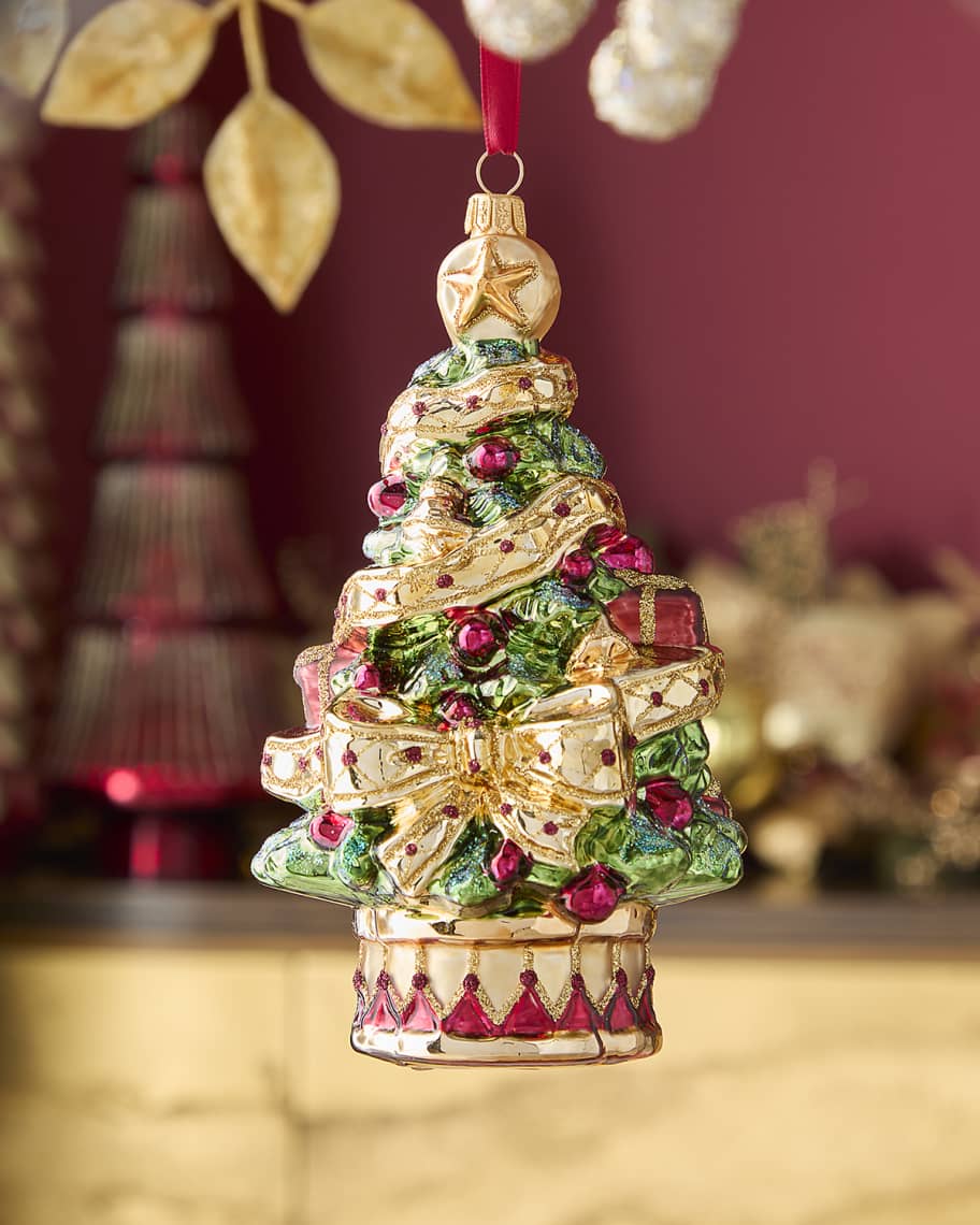 Glassware Art Studio Christmas Tree with Ribbon Ornament | Neiman Marcus
