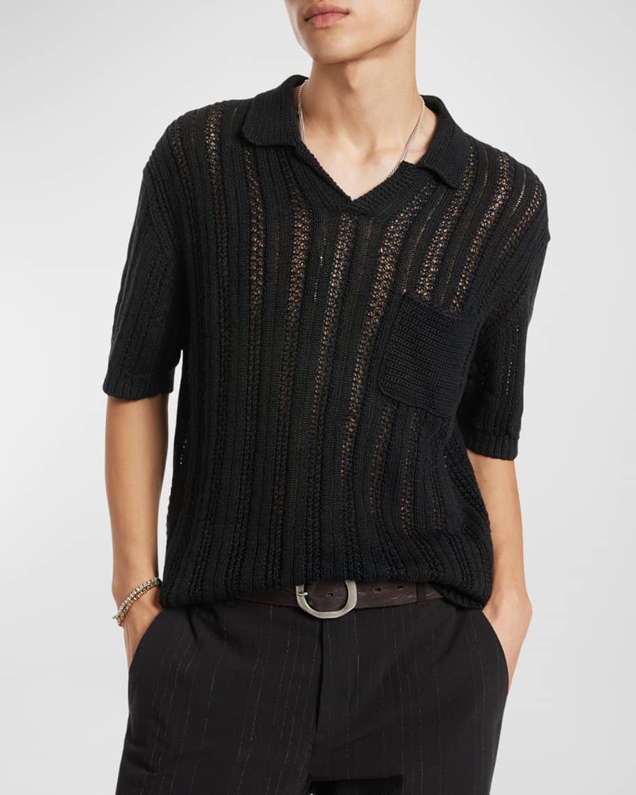John Varvatos Men's Odin Textured Linen Polo Shirt | Neiman Marcus