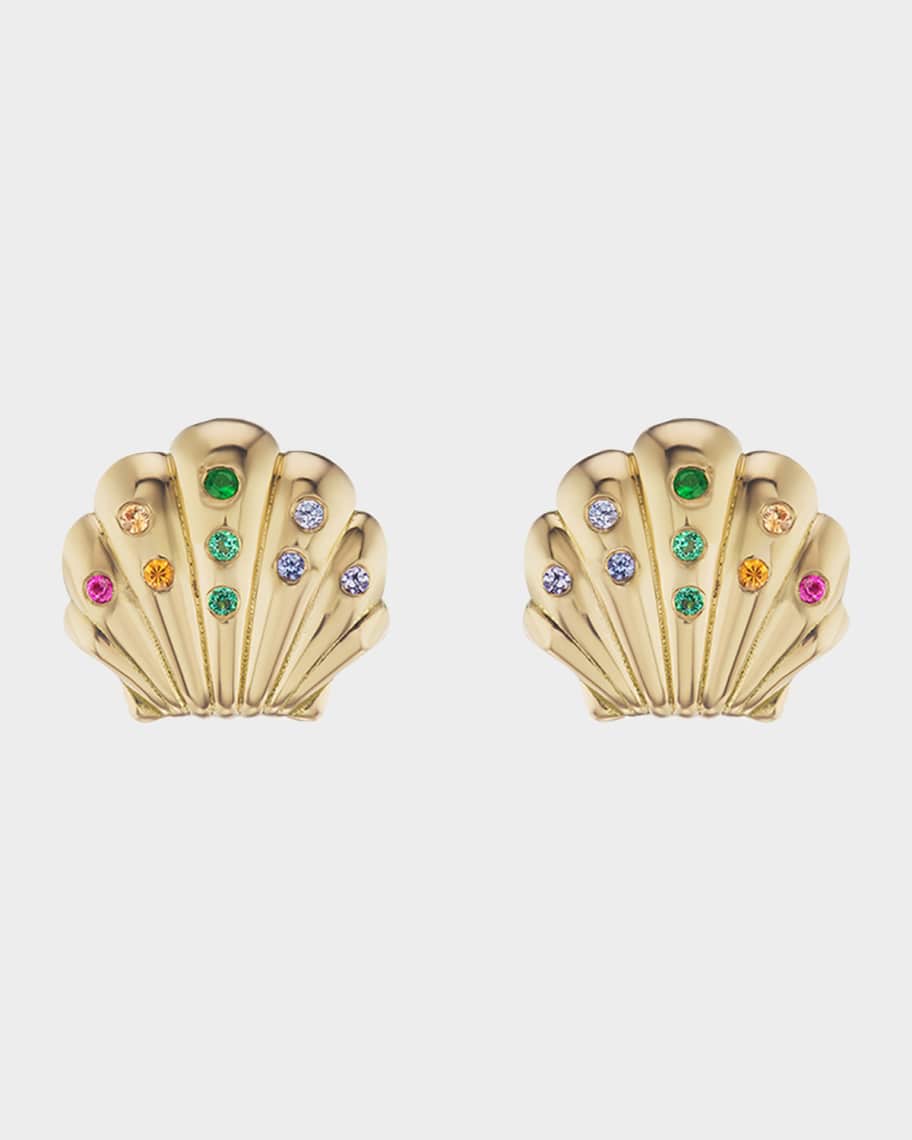 Brent Neale Small Shell Stud Earrings with Stones | Neiman Marcus