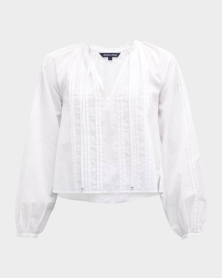 Veronica Beard Jaxon Pleated V-Neck Top | Neiman Marcus
