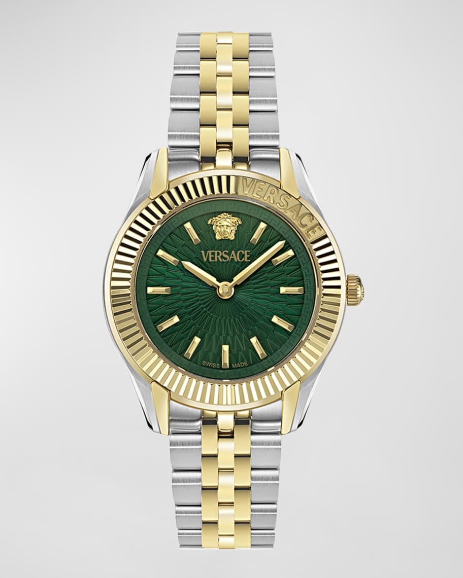 Versace 30mm Greca Time Watch with Bracelet Strap, Two Tone/Green ...