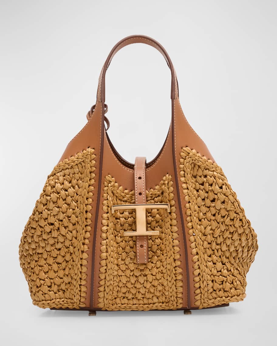 Tod's Mini Raffia T Timeless Tote Shopping Bag | Neiman Marcus