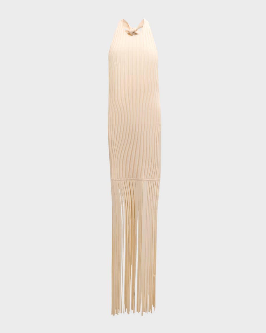 SIMONMILLER Junjo Fringe Knit Backless Halter Maxi Dress | Neiman Marcus