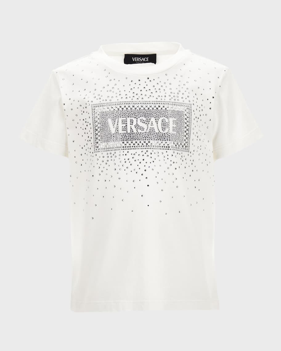 Versace Girl's Bedazzled Logo-Print T-Shirt, Size 4-6 | Neiman Marcus