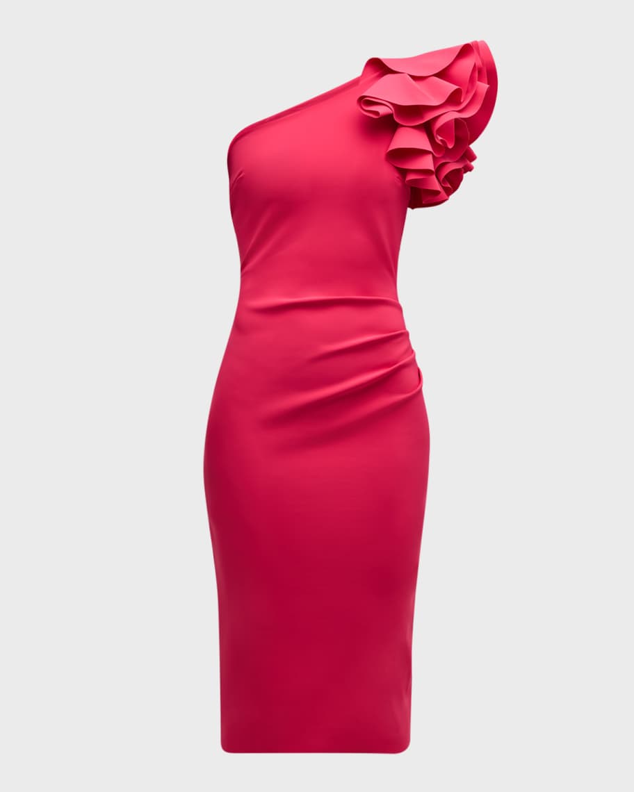 Chiara Boni La Petite Robe One-Shoulder Bodycon Ruffle Midi Dress | Neiman Marcus