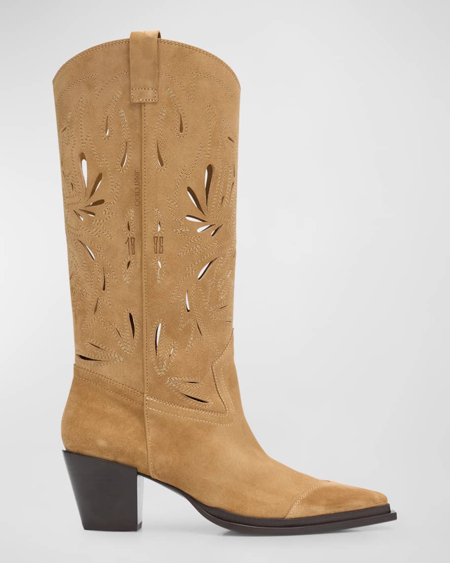 Jimmy Choo Cece Perforated Suede Western Boots | Neiman Marcus